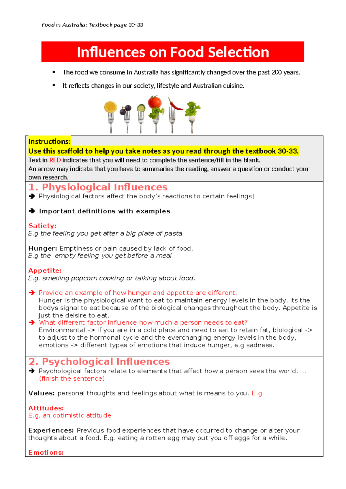 Food in Australia: Influences on Food Selection (Textbook Notes) - Studocu