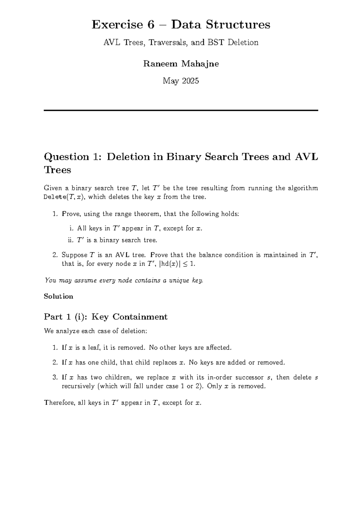 Ex6 Data Structures: AVL Trees, BST Deletion & Probability Concepts - Studocu
