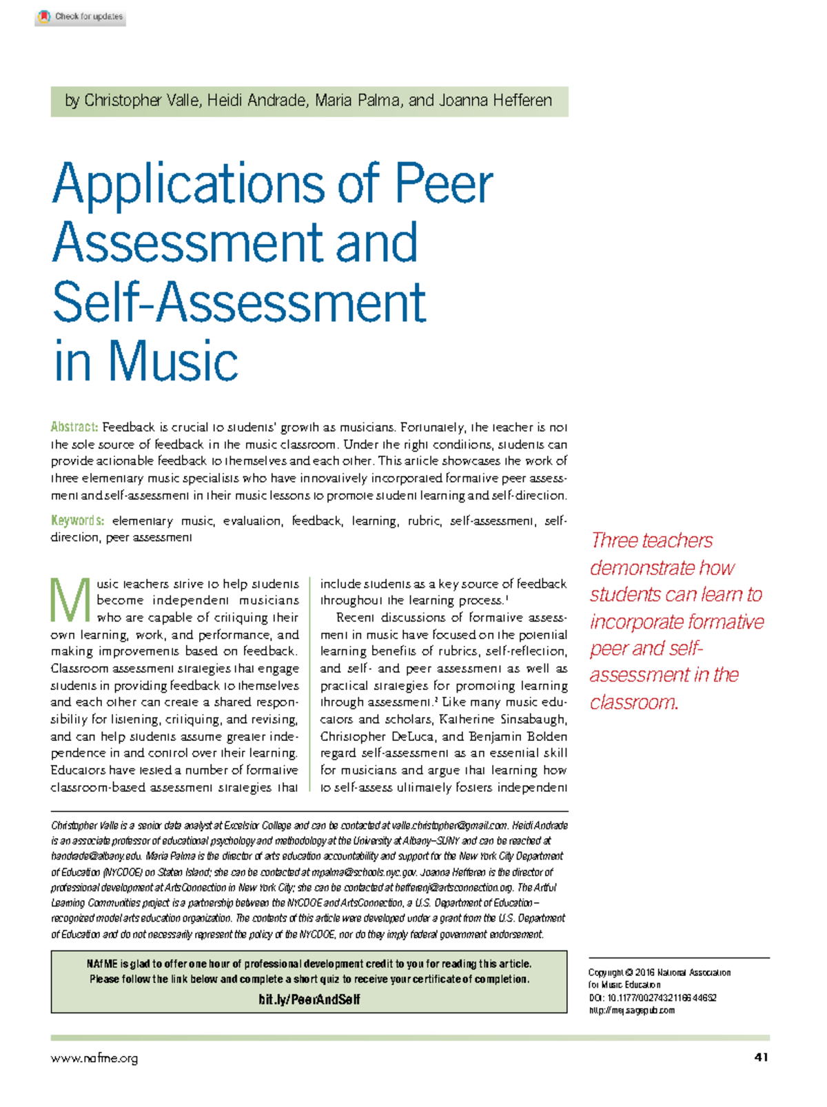 Music Assessment and Self-Reflection in First-Grade Keyboard Classes: A ...