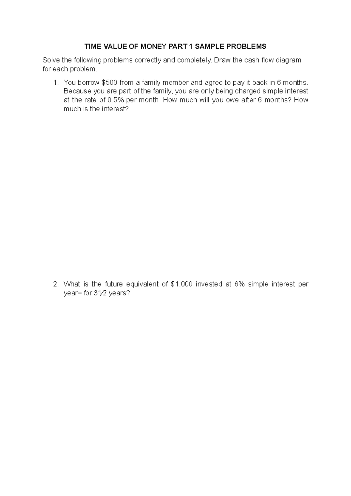 ECON 101: Time Value of Money Sample Problems and Practice Exercises ...