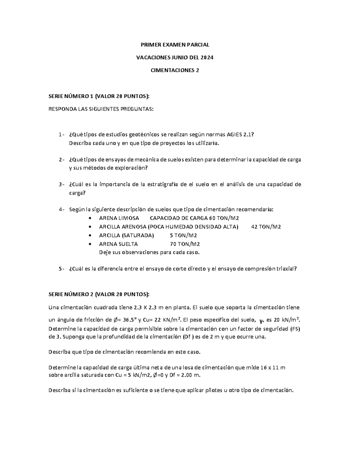 PRIMER EXAMEN PARCIAL CIMENTACIONES 2 - JUNIO 2024 - Studocu