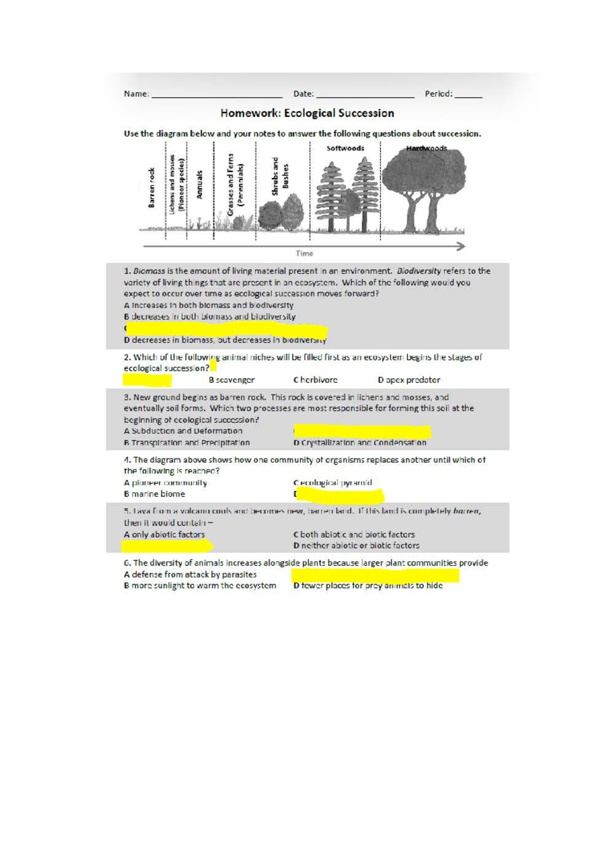 Ecological Succession MC Worksheet: Homework Assignment - Studocu