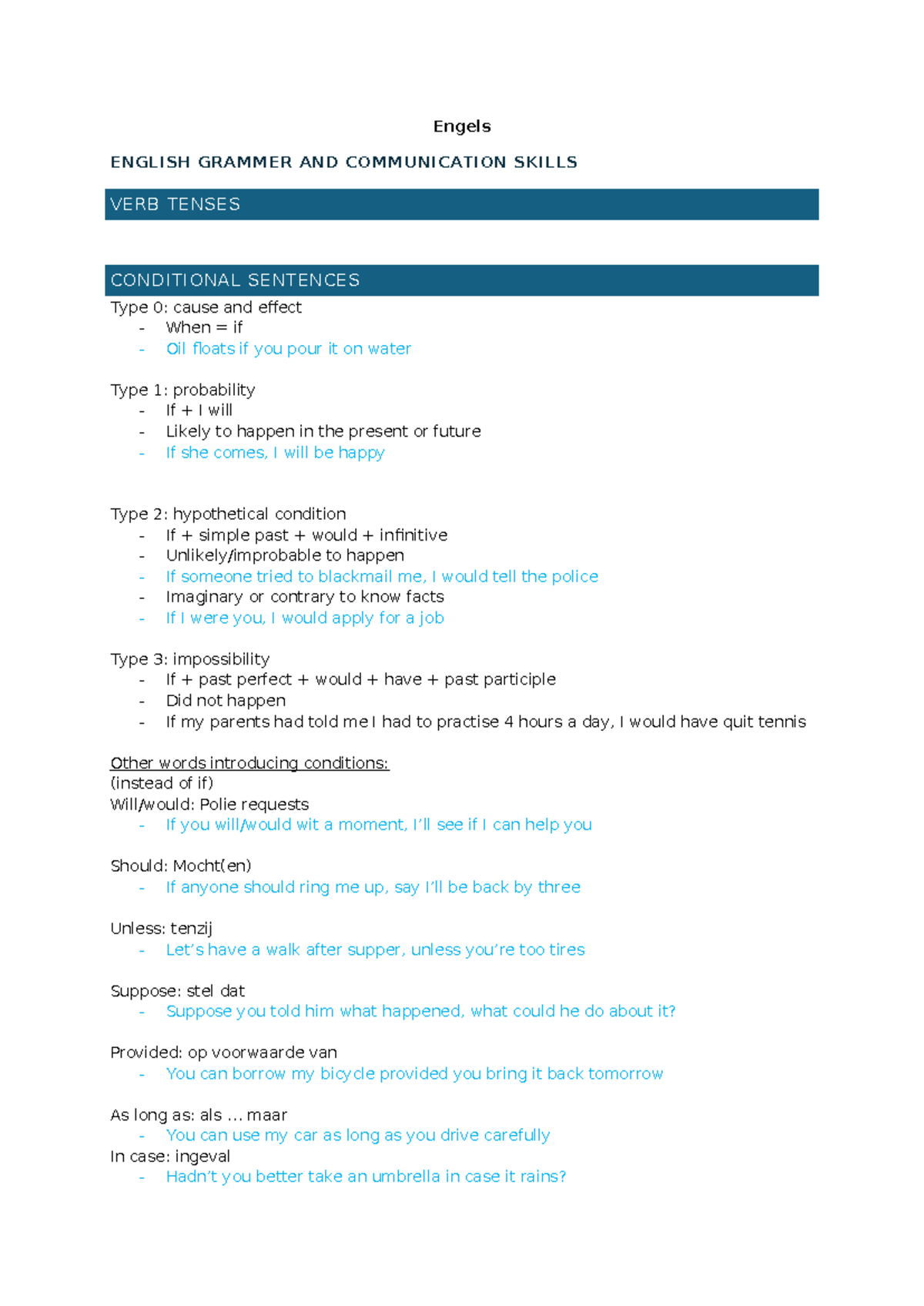 Engels ENGLISH GRAMMAR & COMMUNICATION SKILLS: Verb Tenses & Conditions ...