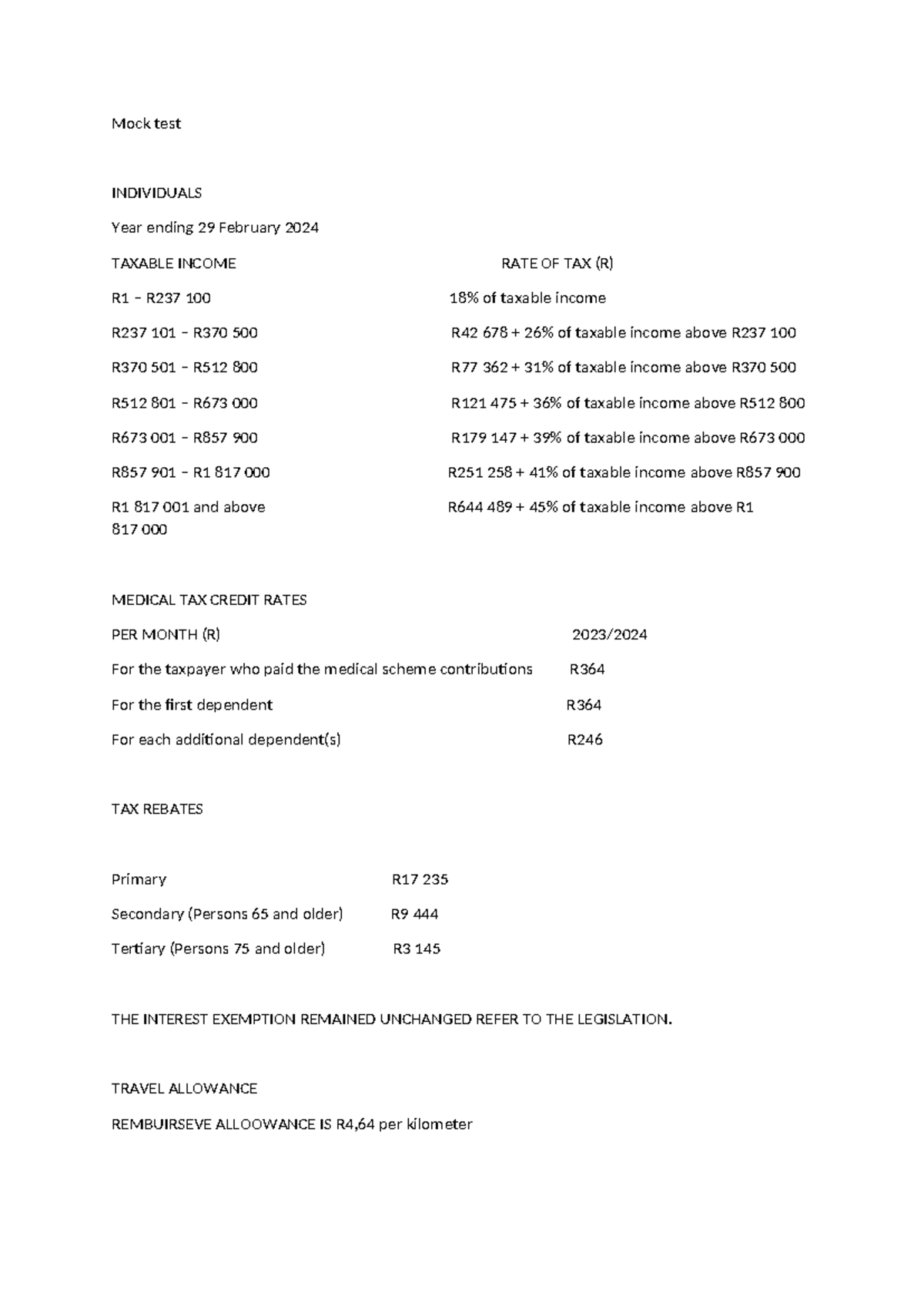 SARS Amendments - Mock test INDIVIDUALS Year ending 29 February 2024 ...