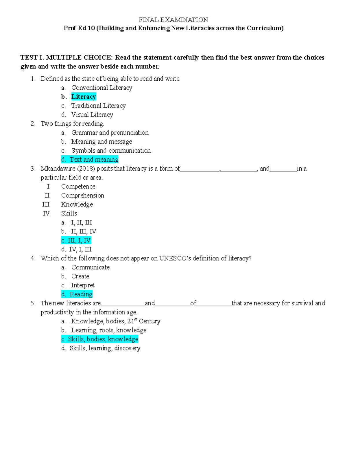 Ed10-Final Exam - Building & Enhancing New Literacies Assessment - Studocu