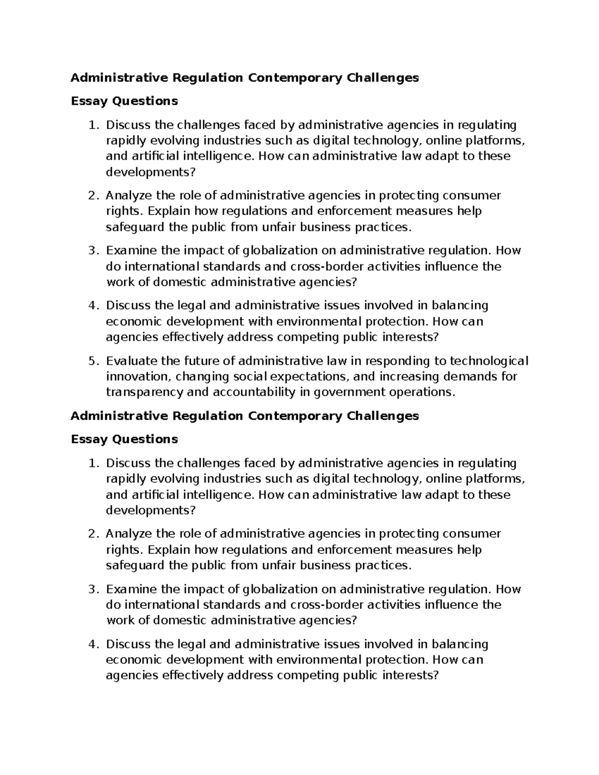 Administrative Regulation Challenges: Essay Questions & Analysis - Studocu