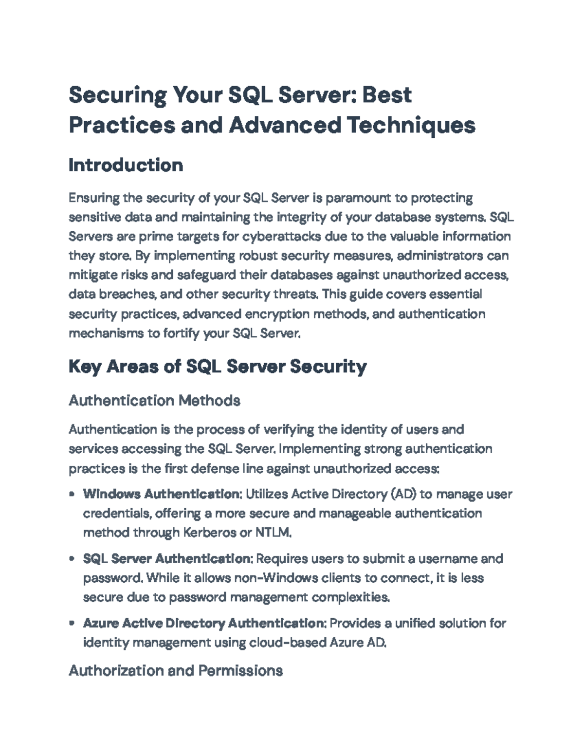 Securing Your SQL Server: Best Practices & Advanced Techniques Guide - Studocu