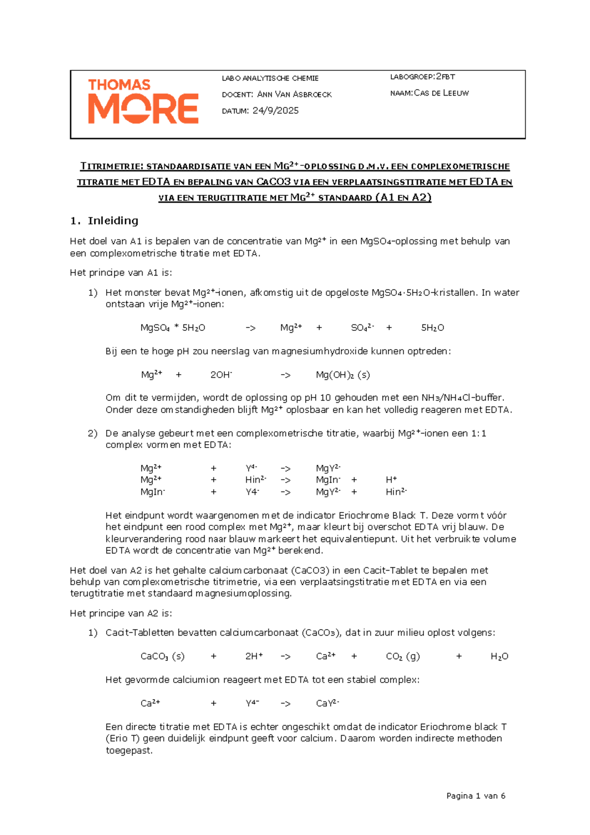 Verslag Labo Analytische Chemie: Titrimetrie A1 en A2 - Studocu