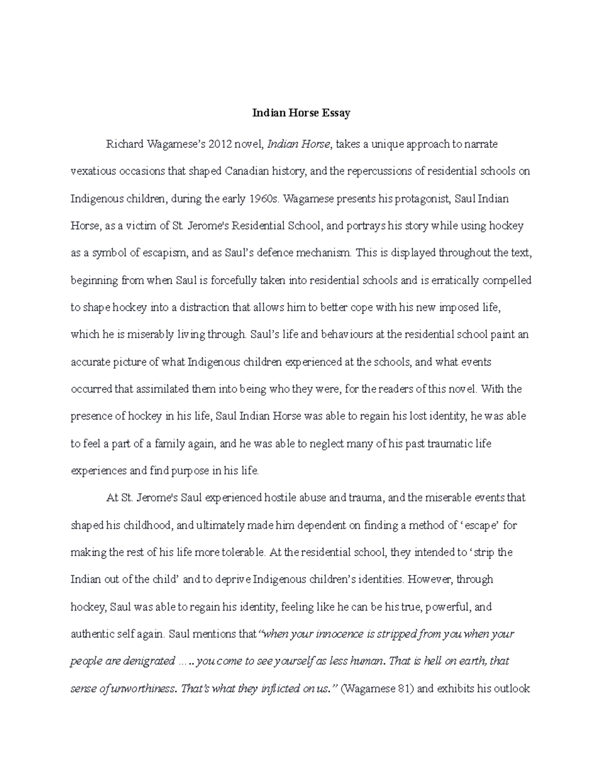Indian Horse Essay: Analyzing Identity and Resilience in Wagamese's ...