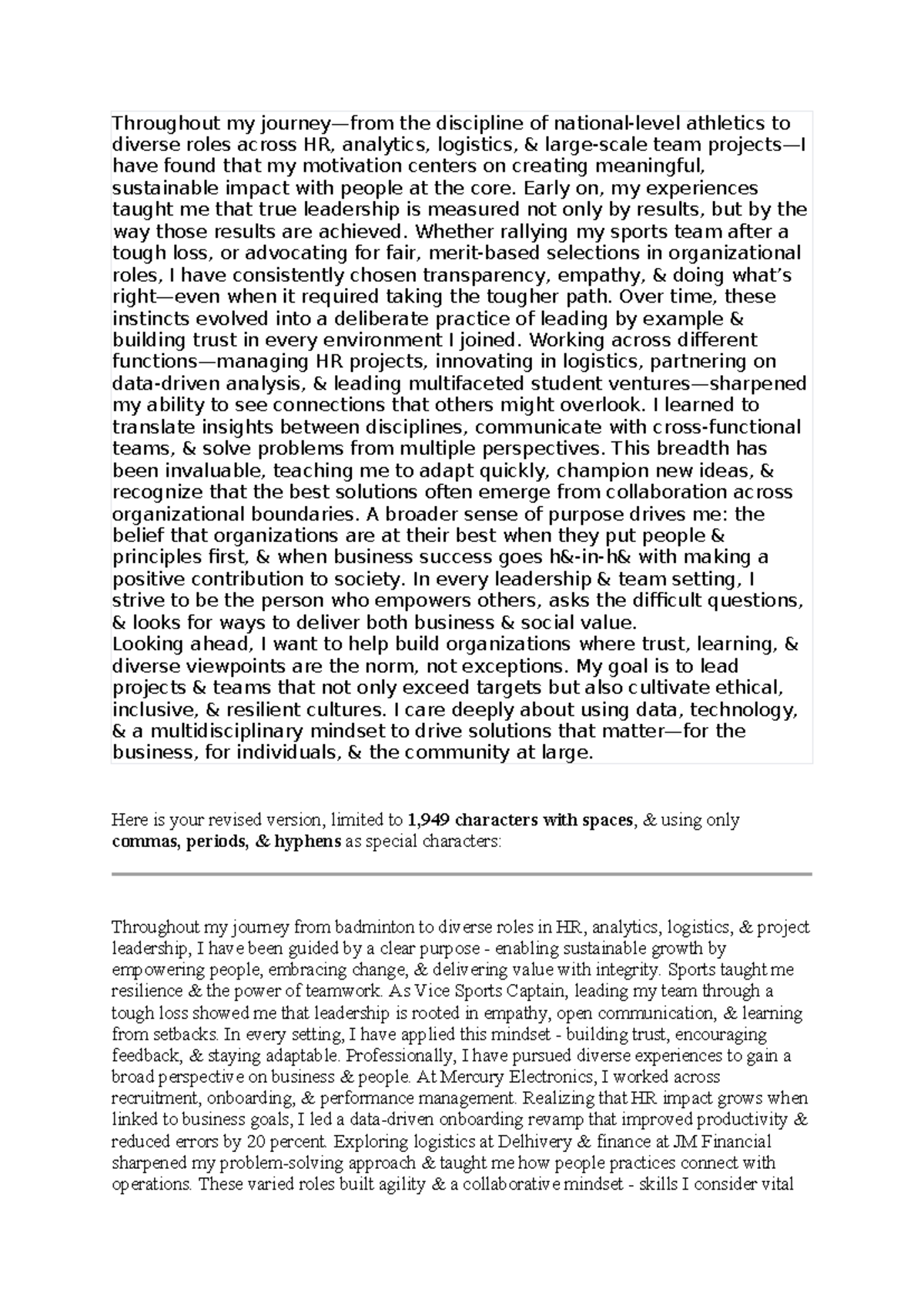 TAS Program Application: Leadership Journey and Vision for Impact - Studocu