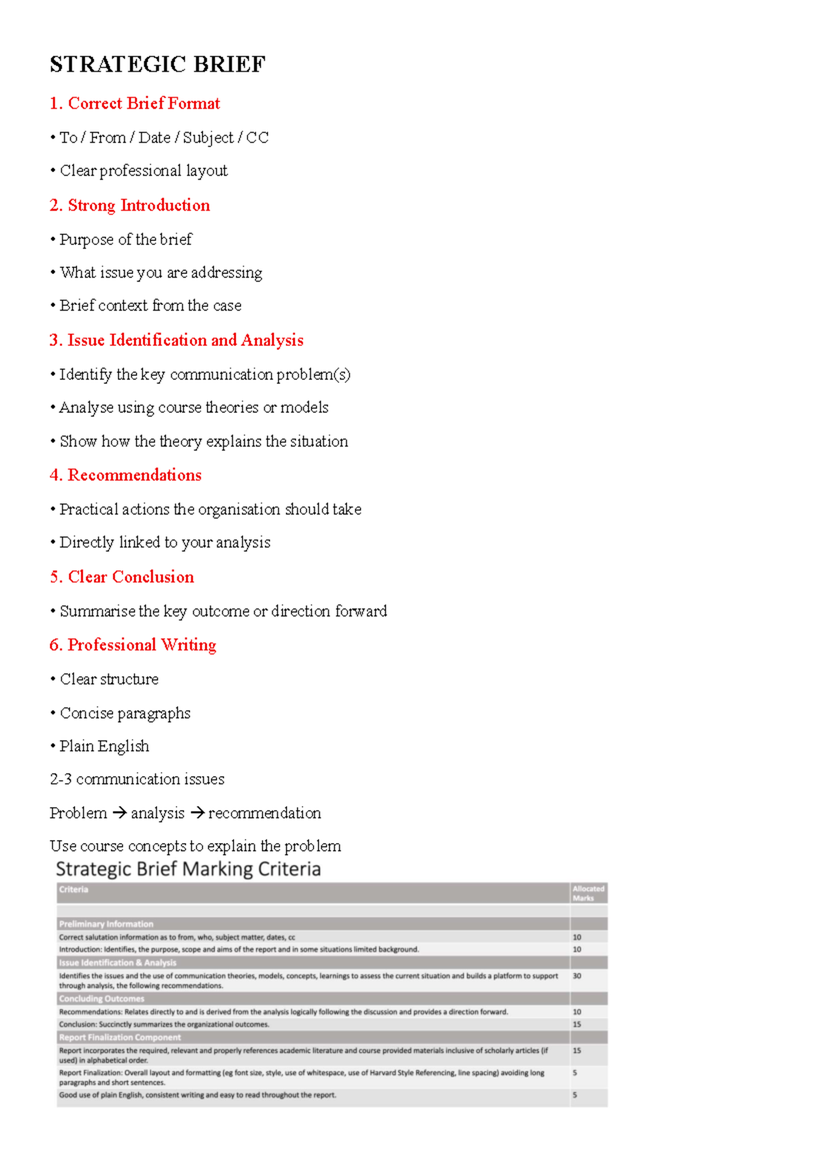 MGMT2100 Strategic Brief Notes: Format, Analysis, and Recommendations ...