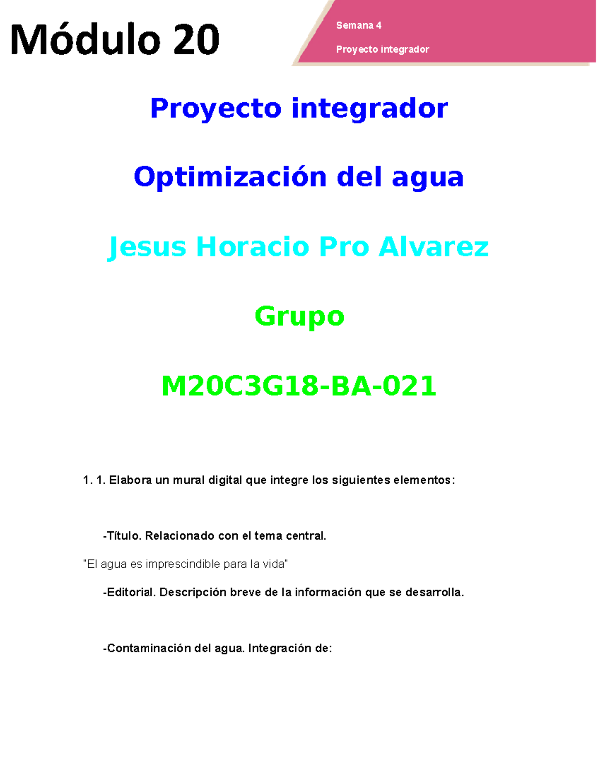 M20S4PI modulo 20 semana 4 proyecto integrador - Proyecto integrador Optimización del agua Jesus ...