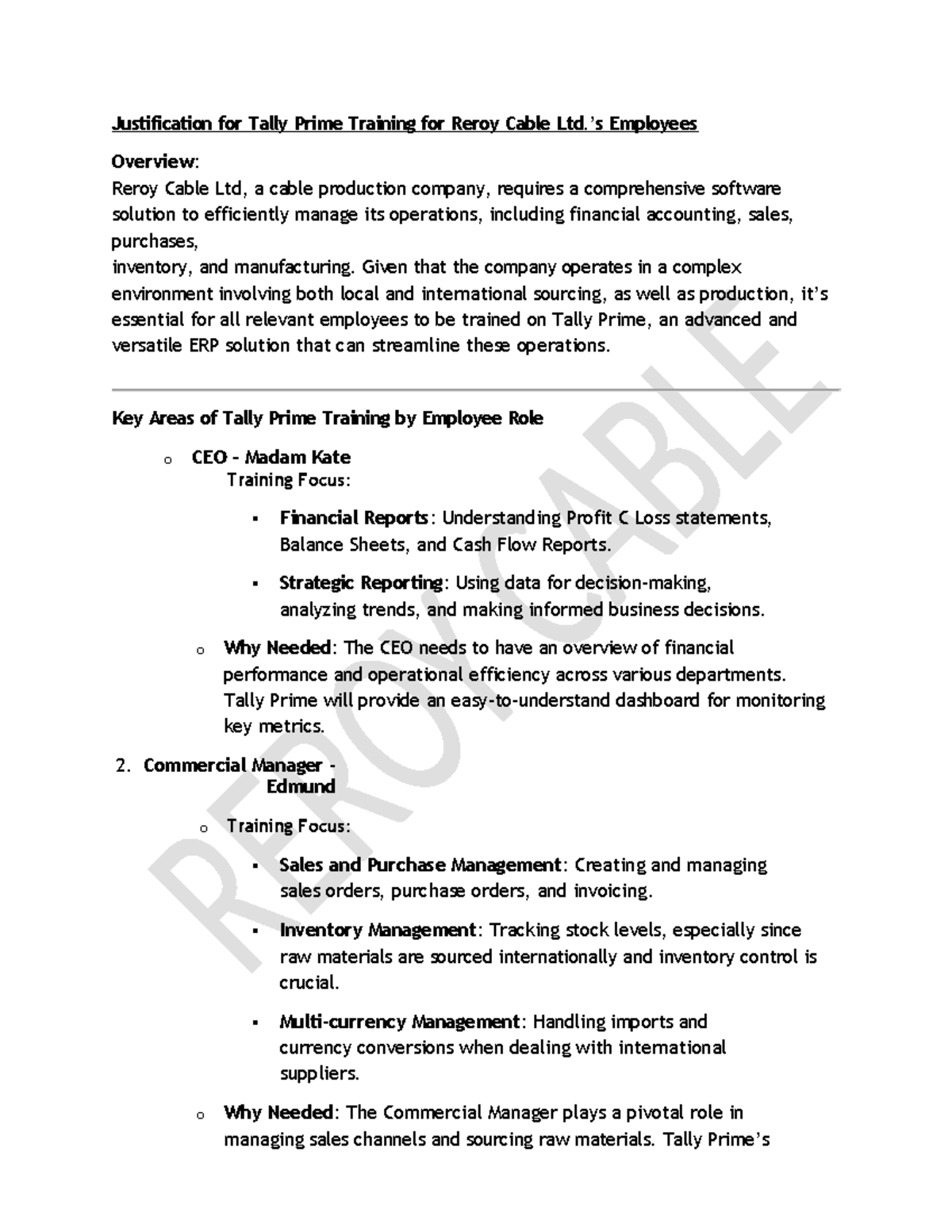 Employee training justification - Justification for Tally Prime ...