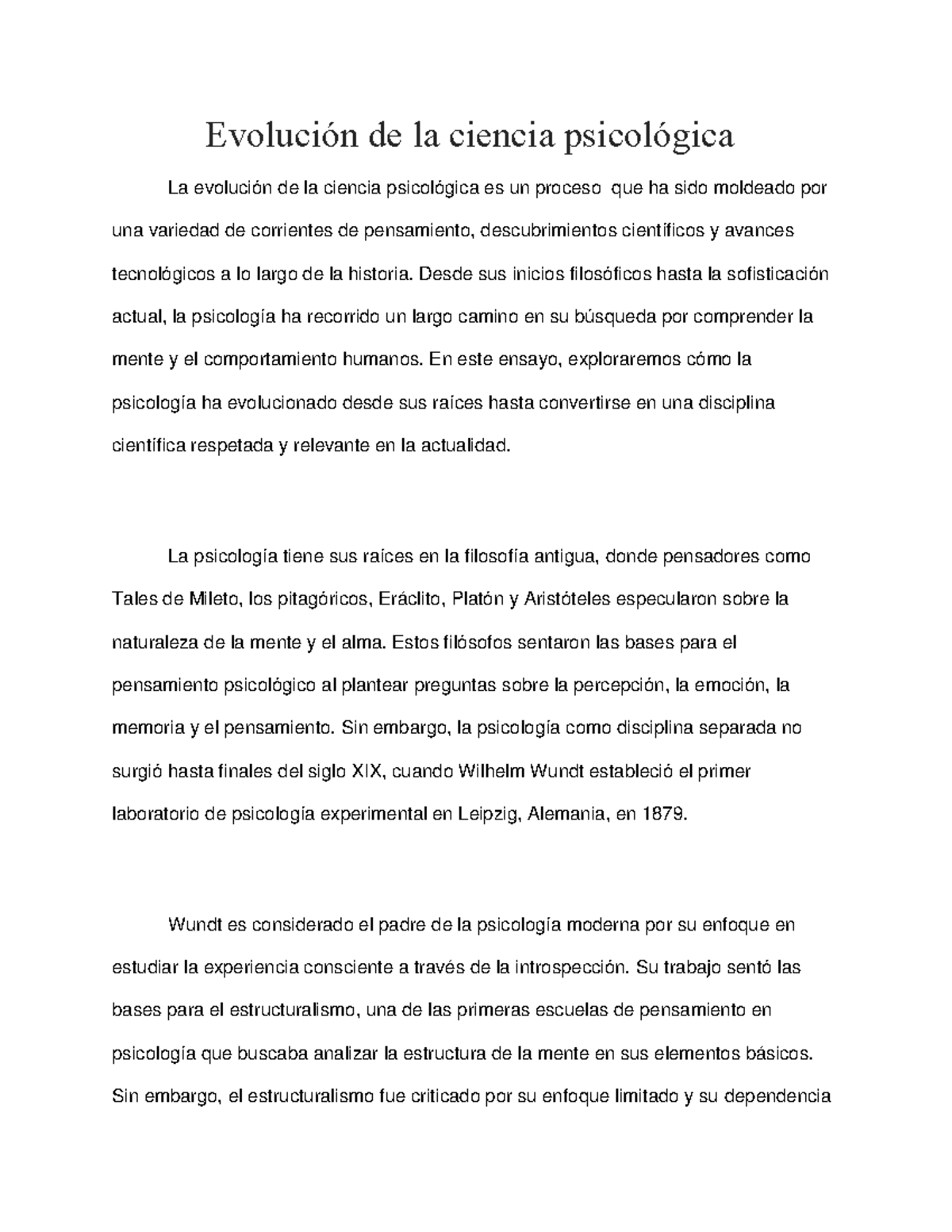 Informe sobre la Historia de la Psicología Pre científica y Científica ...
