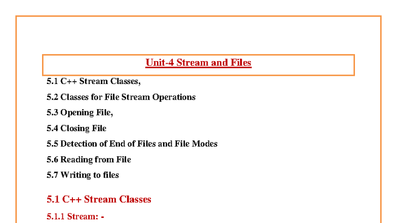 OOP-UNIT-4 Stream and File Operations Overview - Studocu
