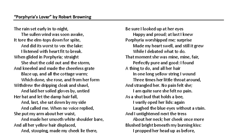 Porphyria's Lover Analysis - ENG 201 Literature Study Notes - Studocu