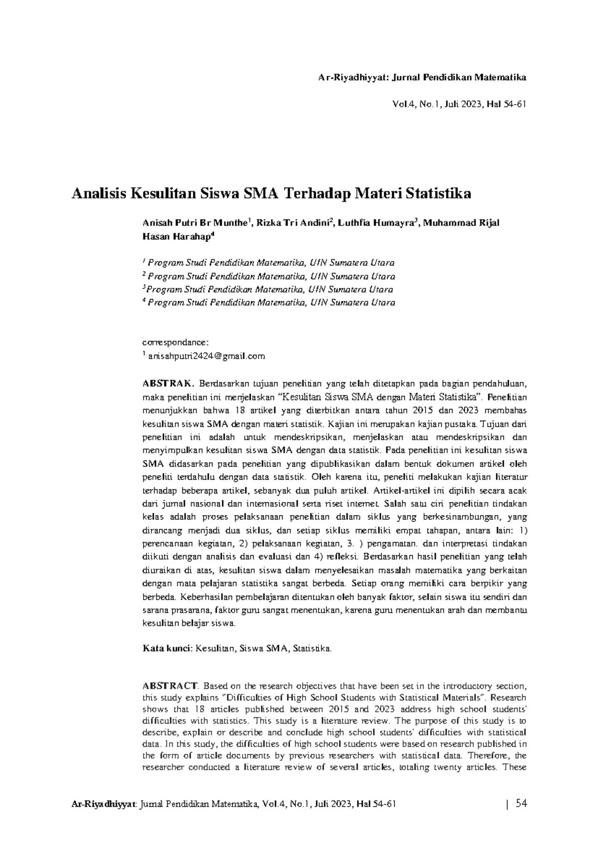 Analisis Kesulitan Siswa SMA Terhadap Materi Statistika (JPM 2023 ...
