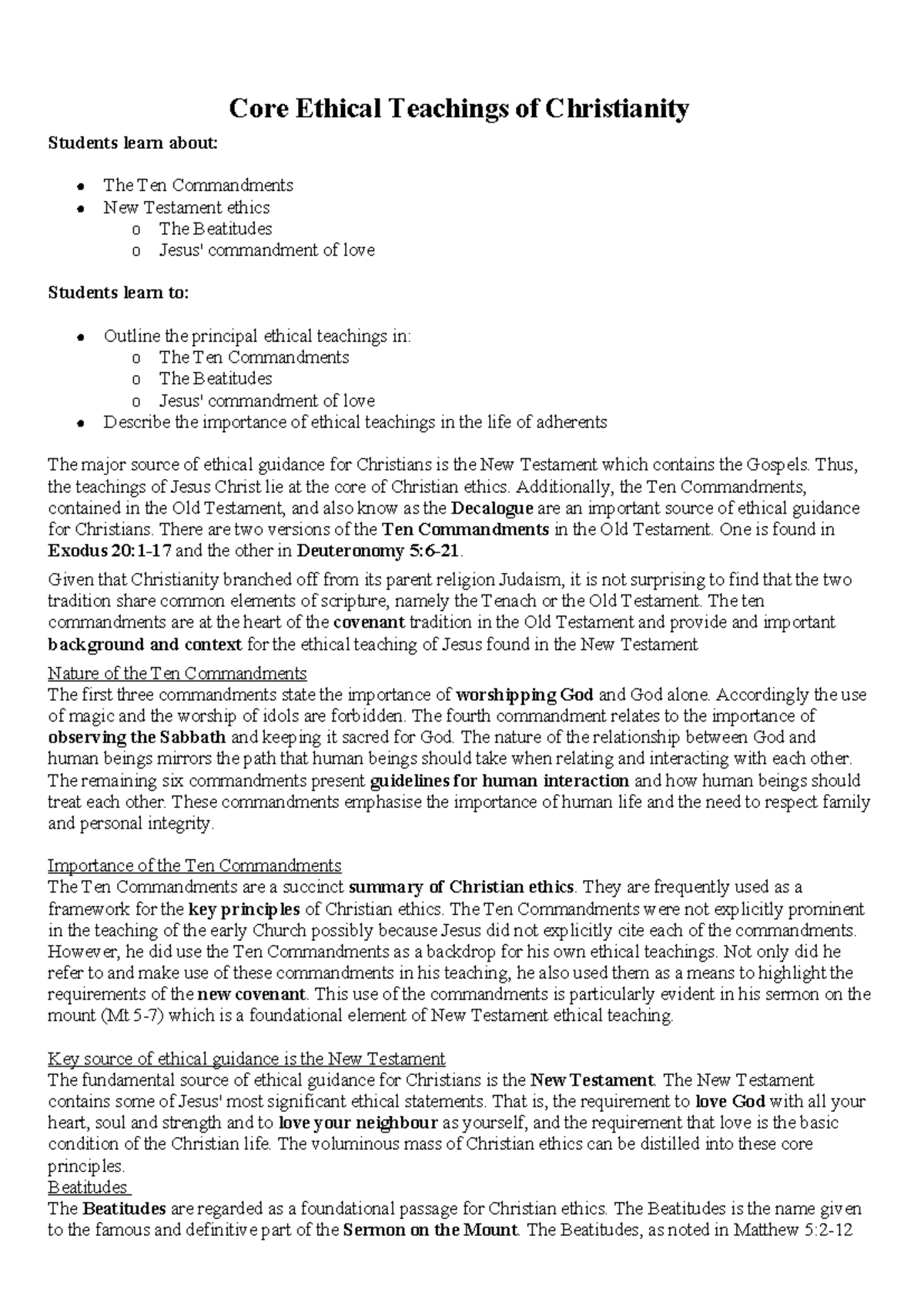 Christianity 101: Core Ethical Teachings and Principles - Studocu