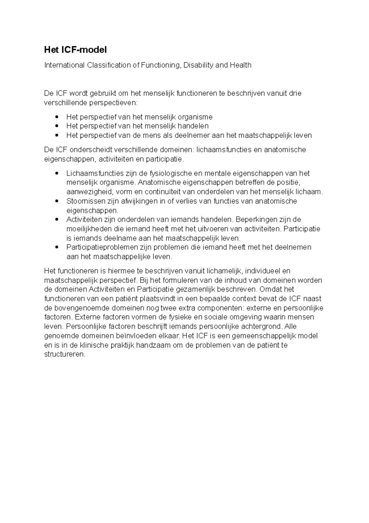 Uitleg van het ICF Model: Functioneren, Activiteiten & Participatie ...