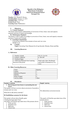 Lesson Exemplar Blank Template - GRADE LEVEL GRADE 7 QUARTER / DOMAIN 1 ...