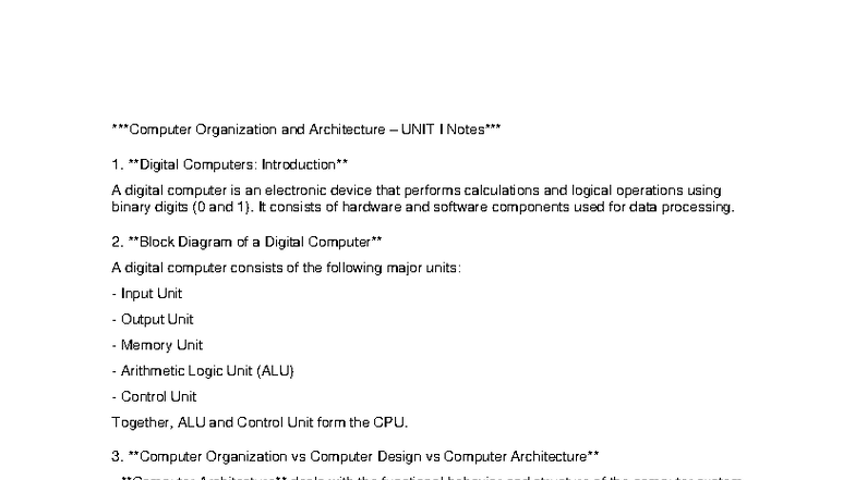 Unit 1: Computer Organization Notes (CS101) - Studocu