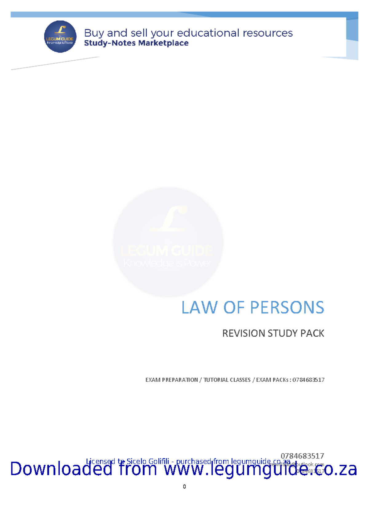 PVL1501 LAW OF PERSONS FINAL EXAM REVISION STUDY PACK - Studocu