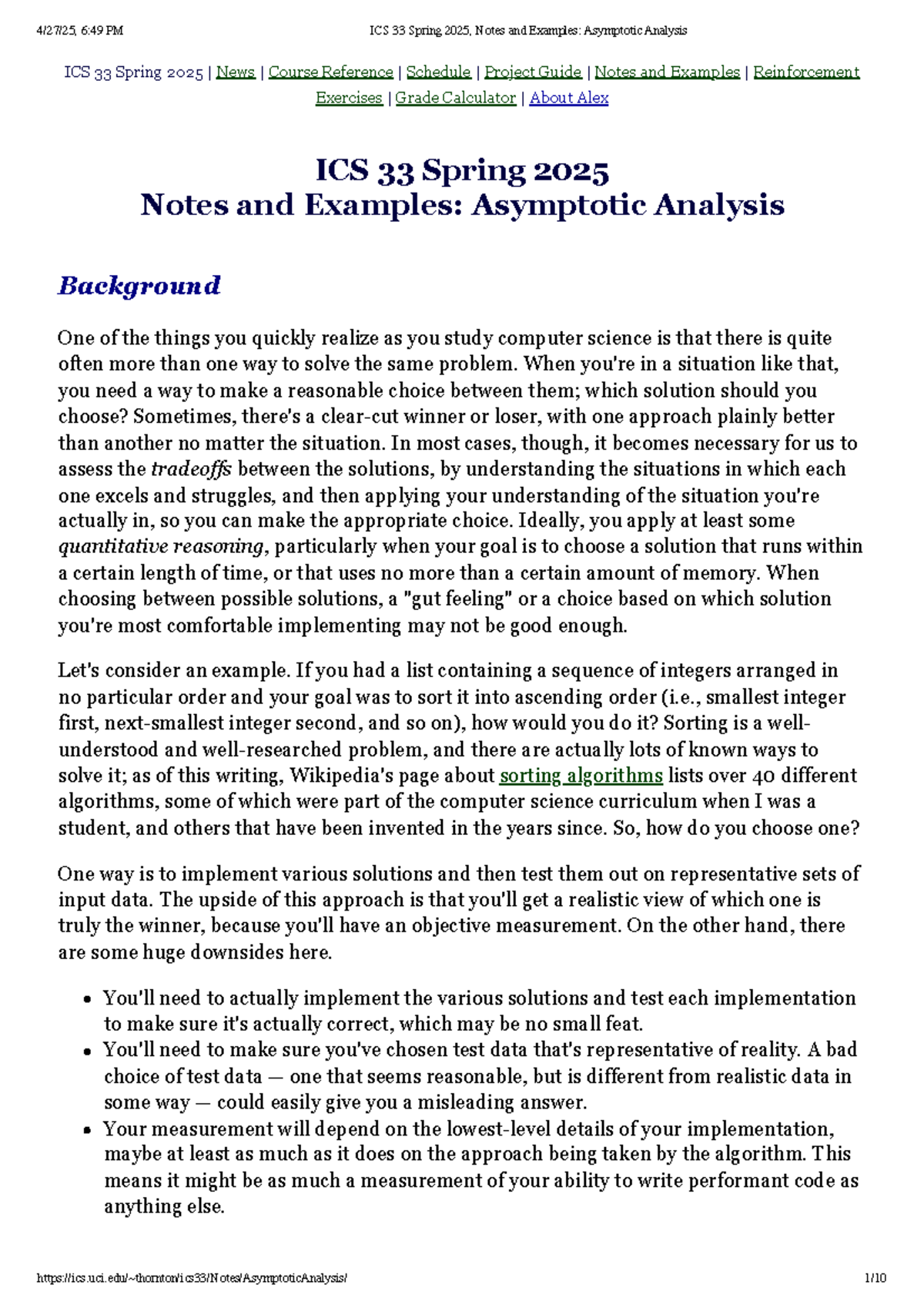 ICS 33 Spring 2025: Asymptotic Analysis Notes and Examples - ICS 33 ...