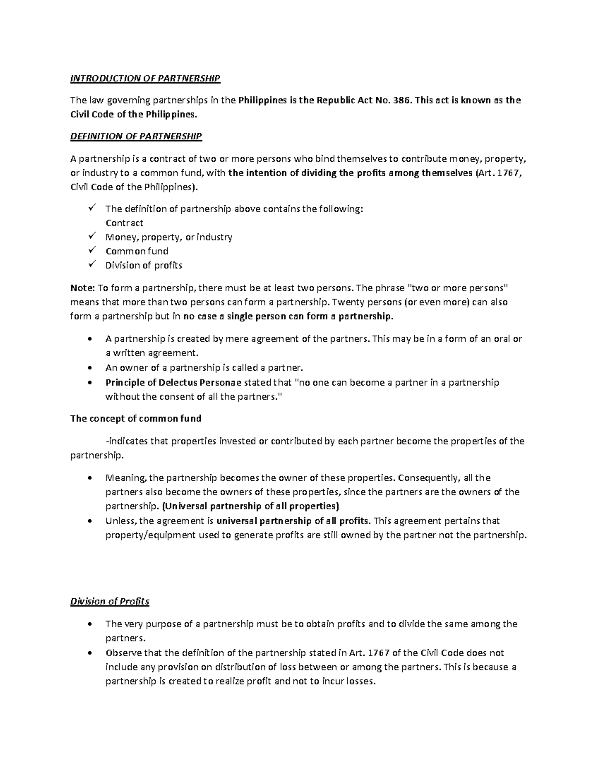 Introduction OF Partnership - INTRODUCTION OF PARTNERSHIP The law ...