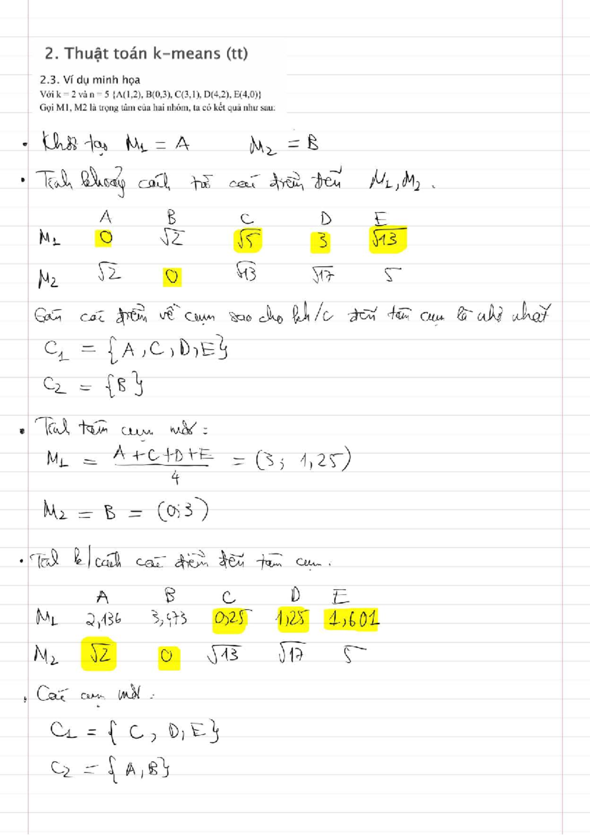 Kmeans Algorithm Example with k=2 and n=5 (2.3) - Studocu