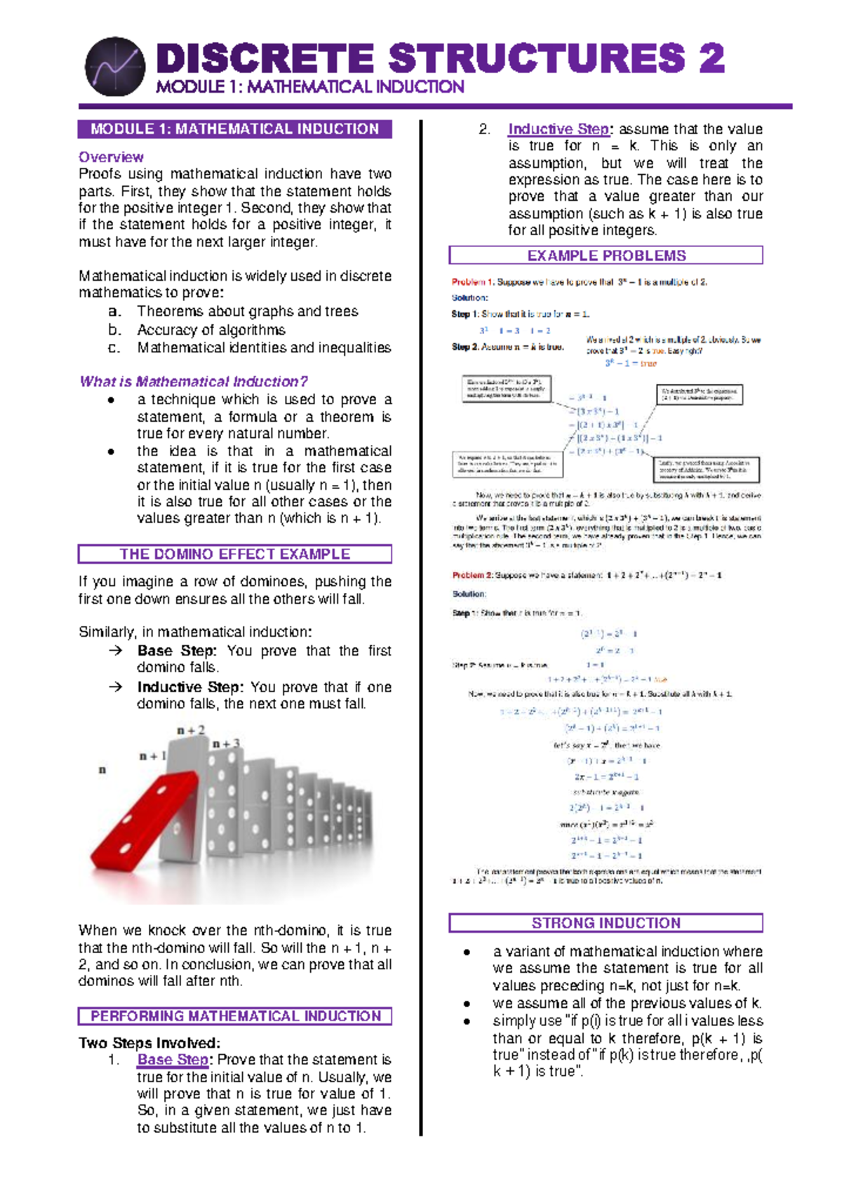 Discrete Structures 2: Module 1 - Mathematical Induction Overview - Studocu