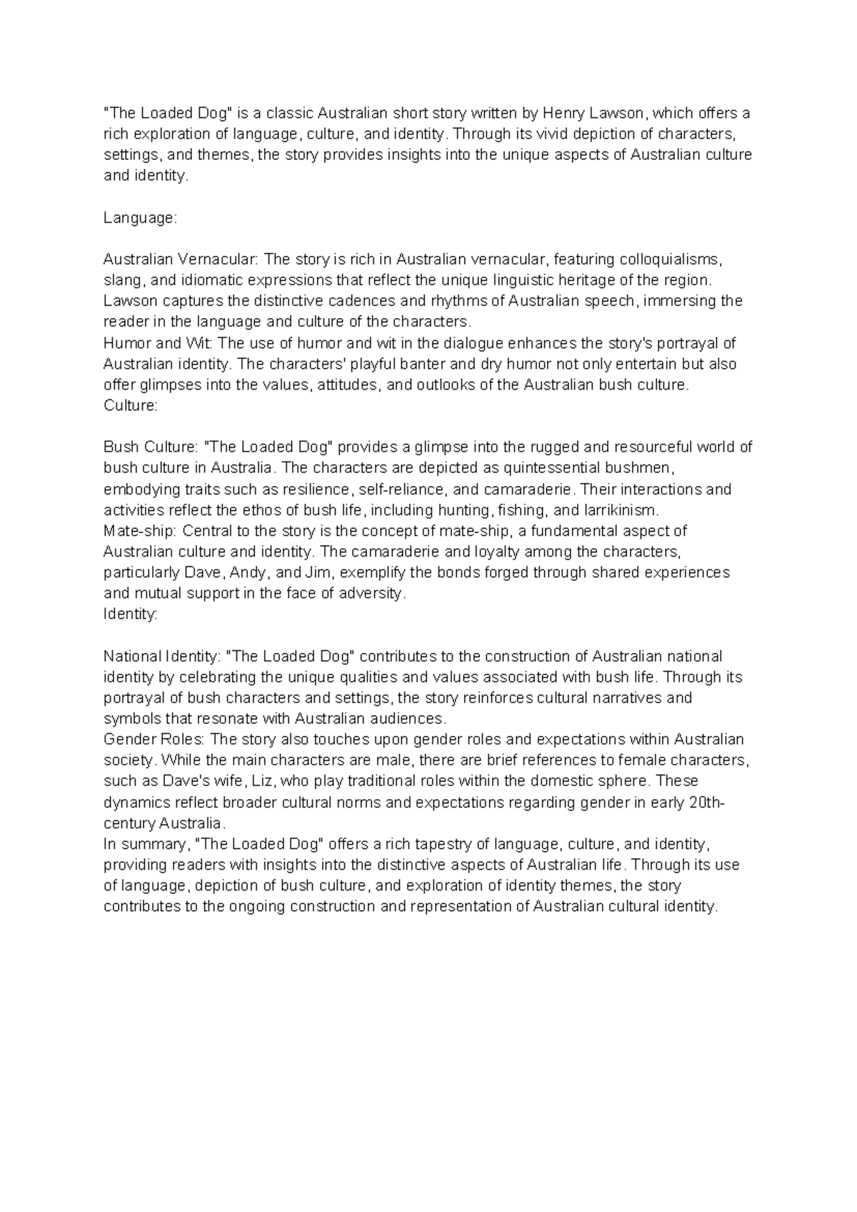 ENG 101: Analyzing Language and Culture in "The Loaded Dog" - Studocu