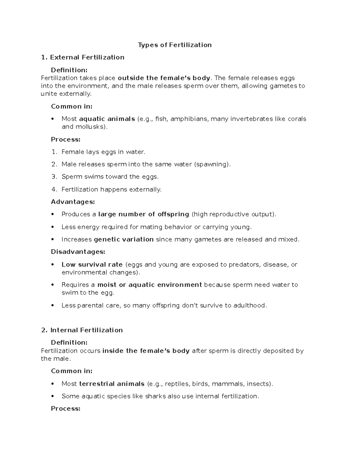 Types of Fertilization: External vs Internal Methods Explained - Studocu