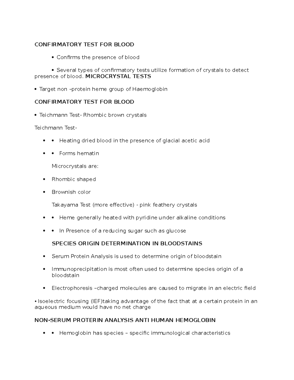 Forensic 6: Confirmatory Tests and Analysis of Blood Evidence - Studocu