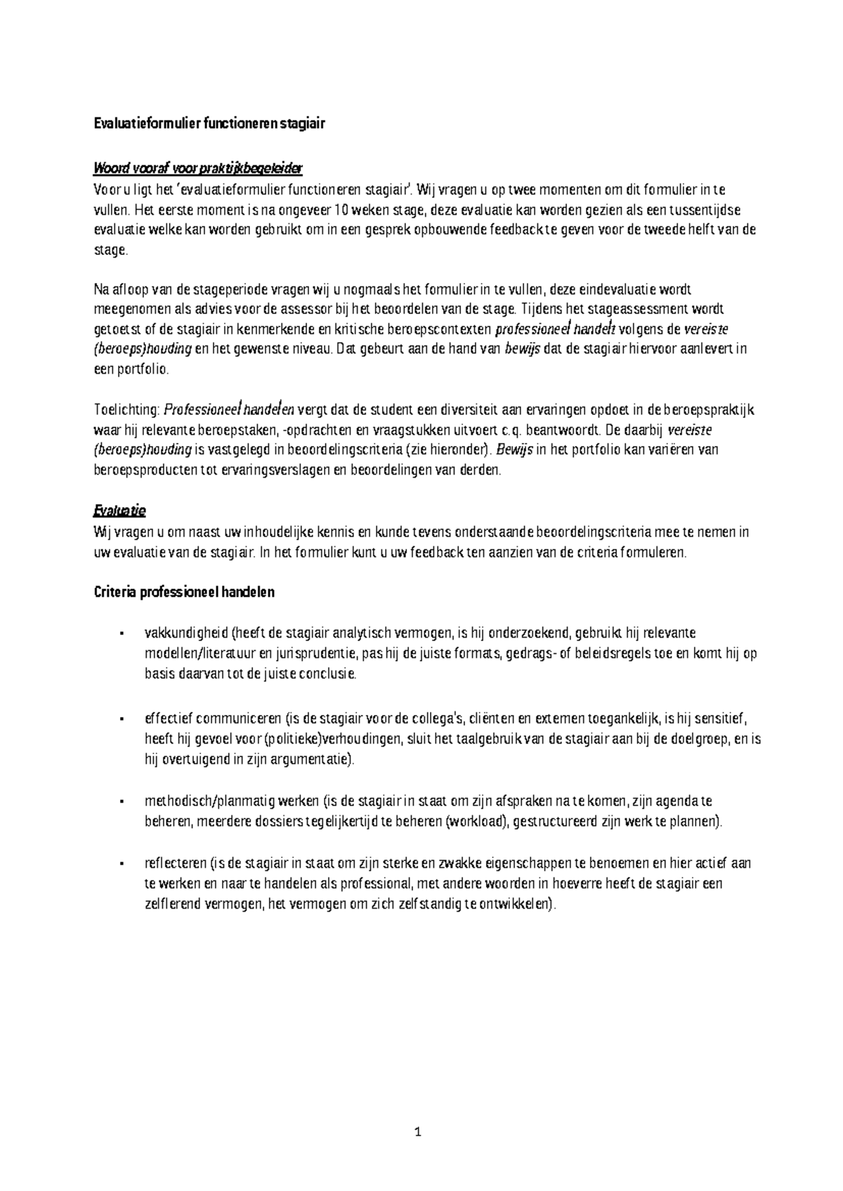 Eindevaluatie Formulier Stagiair Praktijkbegeleider - Evaluatie 2023 - Studeersnel