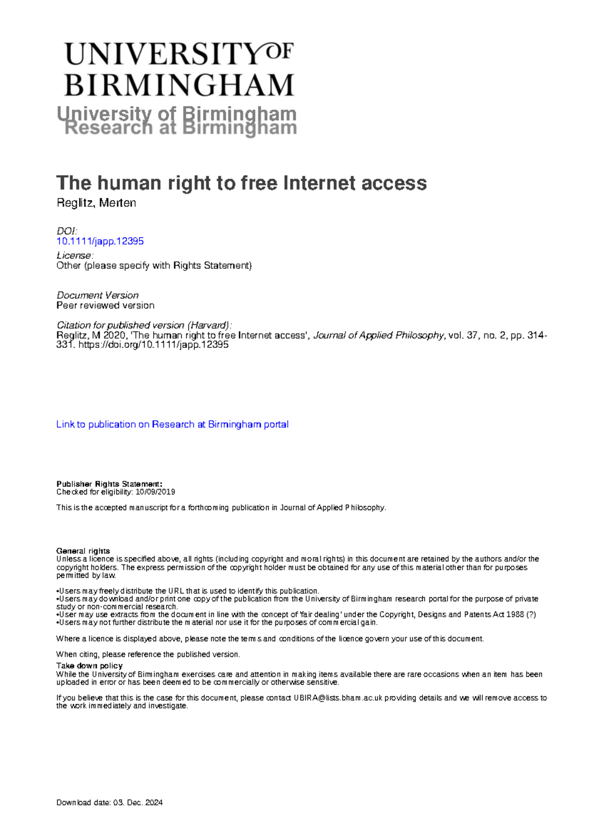 The Human Right to Free Internet Access: A Moral Obligation - FINAL ...