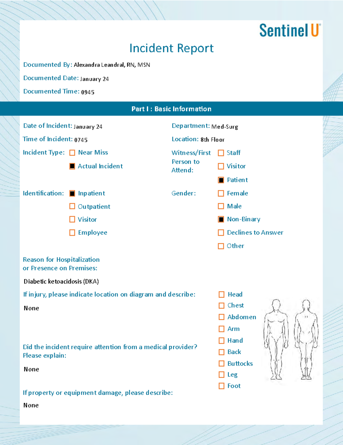 PMD - Nurse Leadership Incident Report: Near Miss on Jan 24 - Studocu