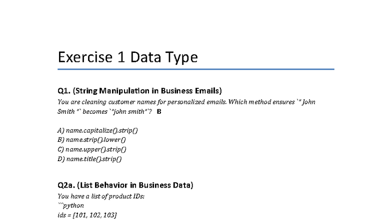 IS3240 Exercise 1: Data Types and String Manipulation in Business Emails - Studocu