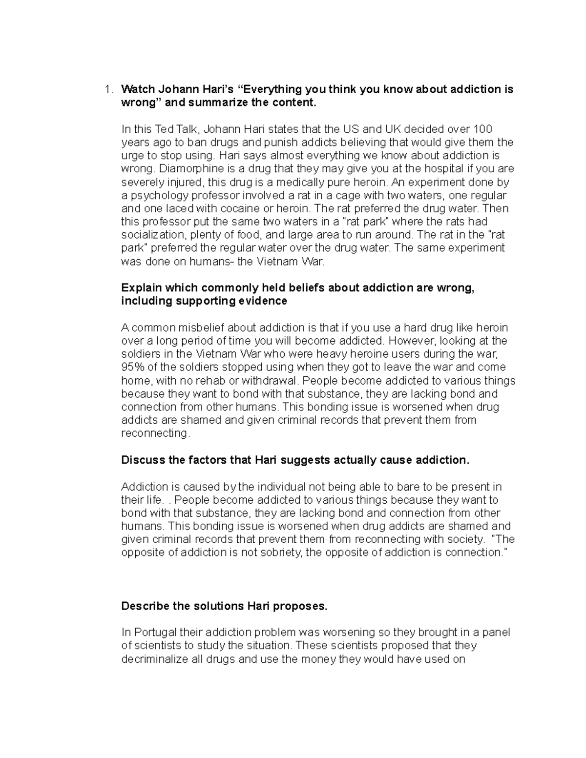 Module 4 Discussion: Addiction Insights from Johann Hari's TED Talk ...