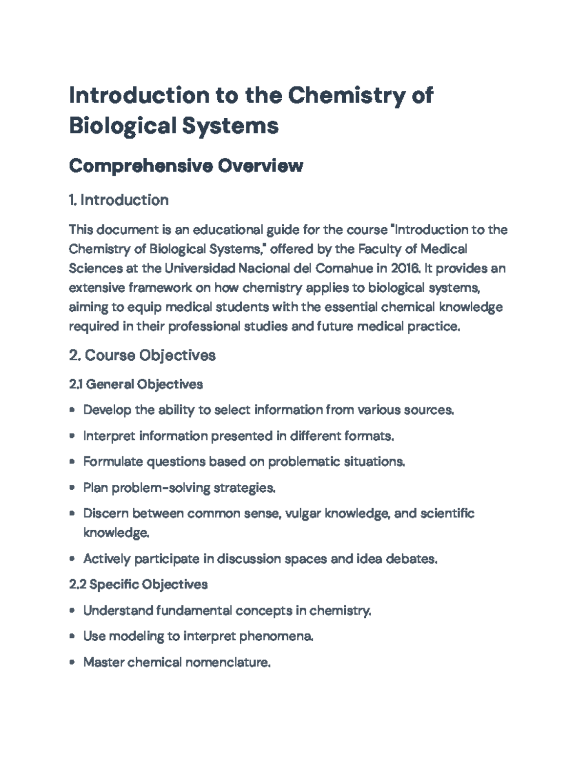 Introduction to the Chemistry of Biological Systems - Course Guide ...