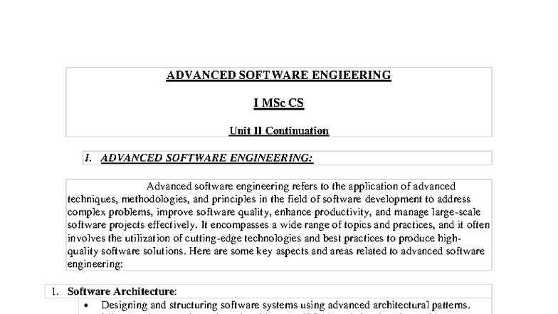 ADVANCED SOFTWARE ENGINEERING I MSc CS Unit II Overview and Feasibility ...