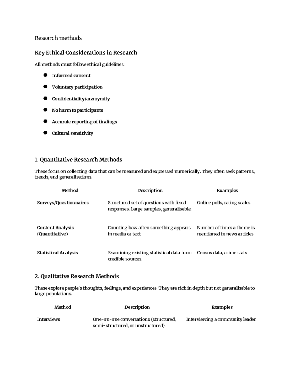 Research Methods: Key Ethical Considerations and Definitions - Studocu