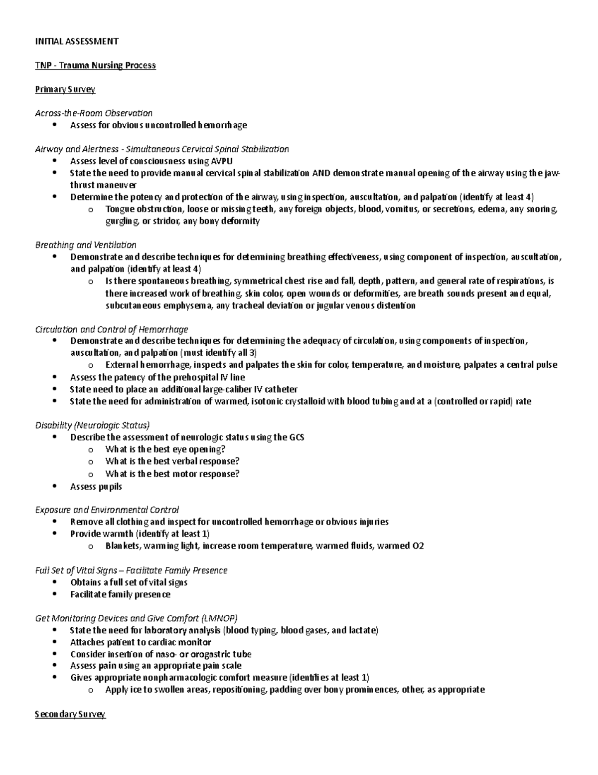 TNCC 2023 - TNCC 8th Edition Online Material - INITIAL ASSESSMENT TNP ...
