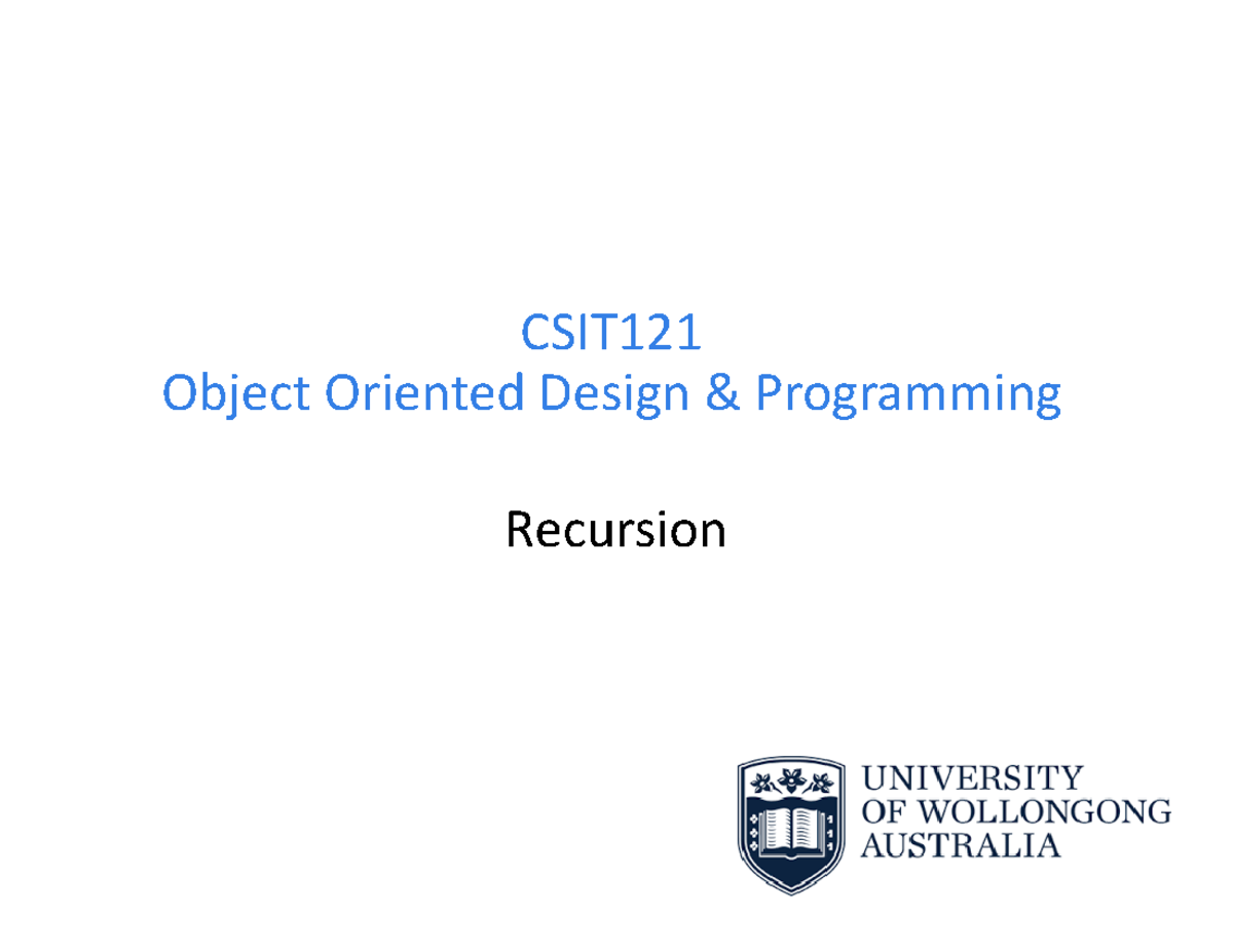 Recursion Concepts & Examples in OOP - CSIT 09 Class Notes - Studocu