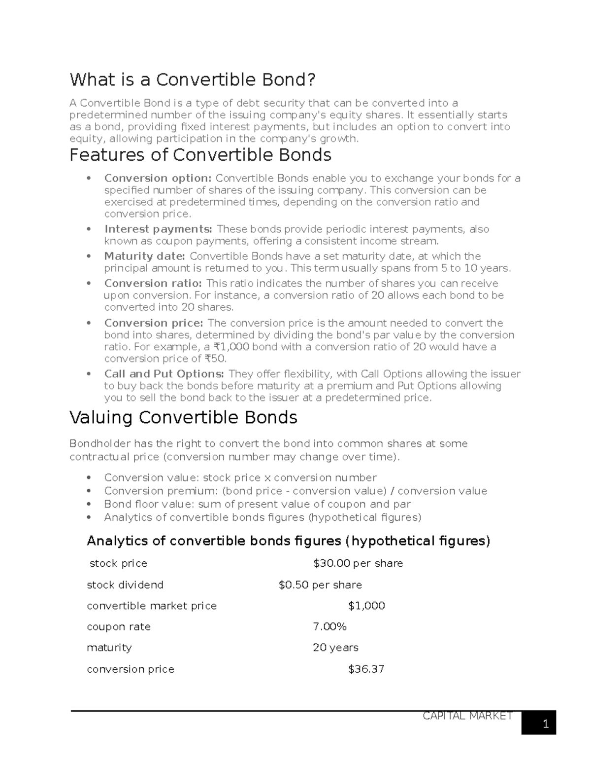 What is a Convertible Bond exe - 1 CAPITAL MARKET What is a Convertible ...