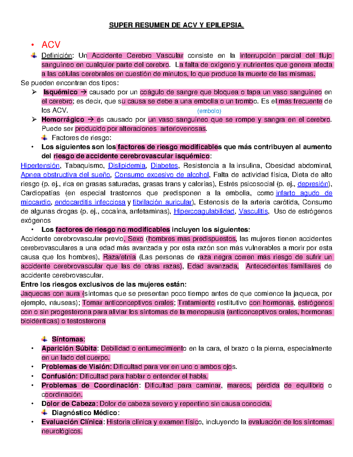 Resumen Completo de ACV y Epilepsia: Definiciones y Tratamientos - Studocu
