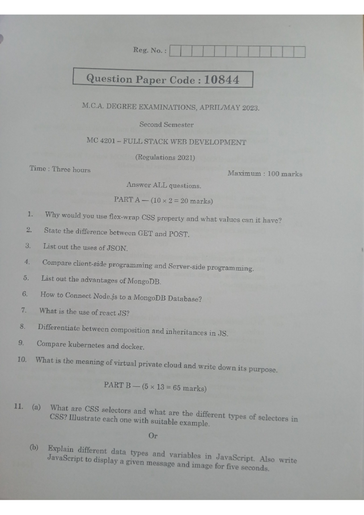 MC4201-3 - Full Stack Web Development Question Bank 2023 Exam - Studocu