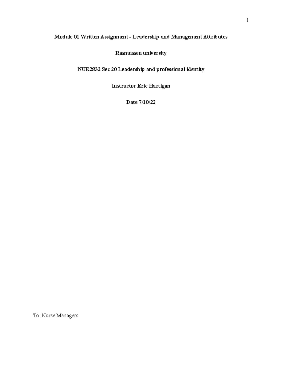 Leadership and management attributes - Module 01 Written Assignment ...
