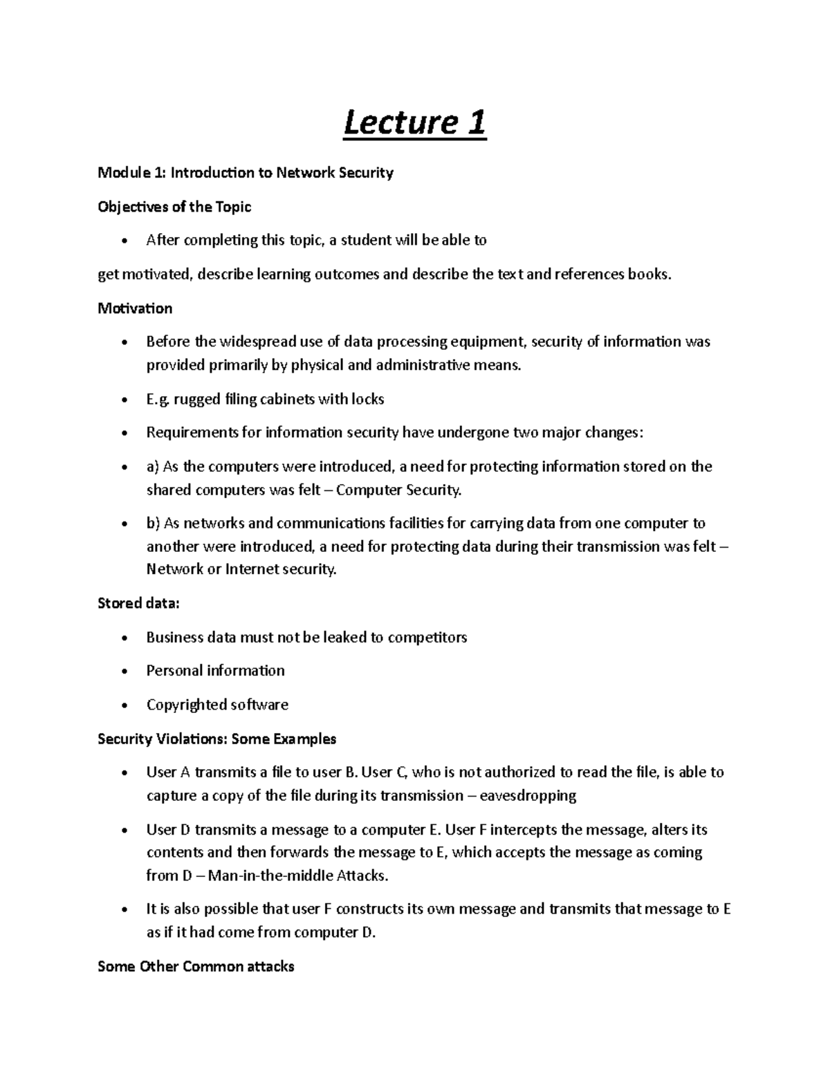 CS315 - Lecture Notes on Network Security: Modules 1-6 Overview - Studocu