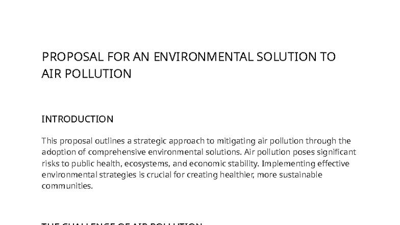 Air Pollution Control Proposal: Strategies for Sustainable Solutions ...