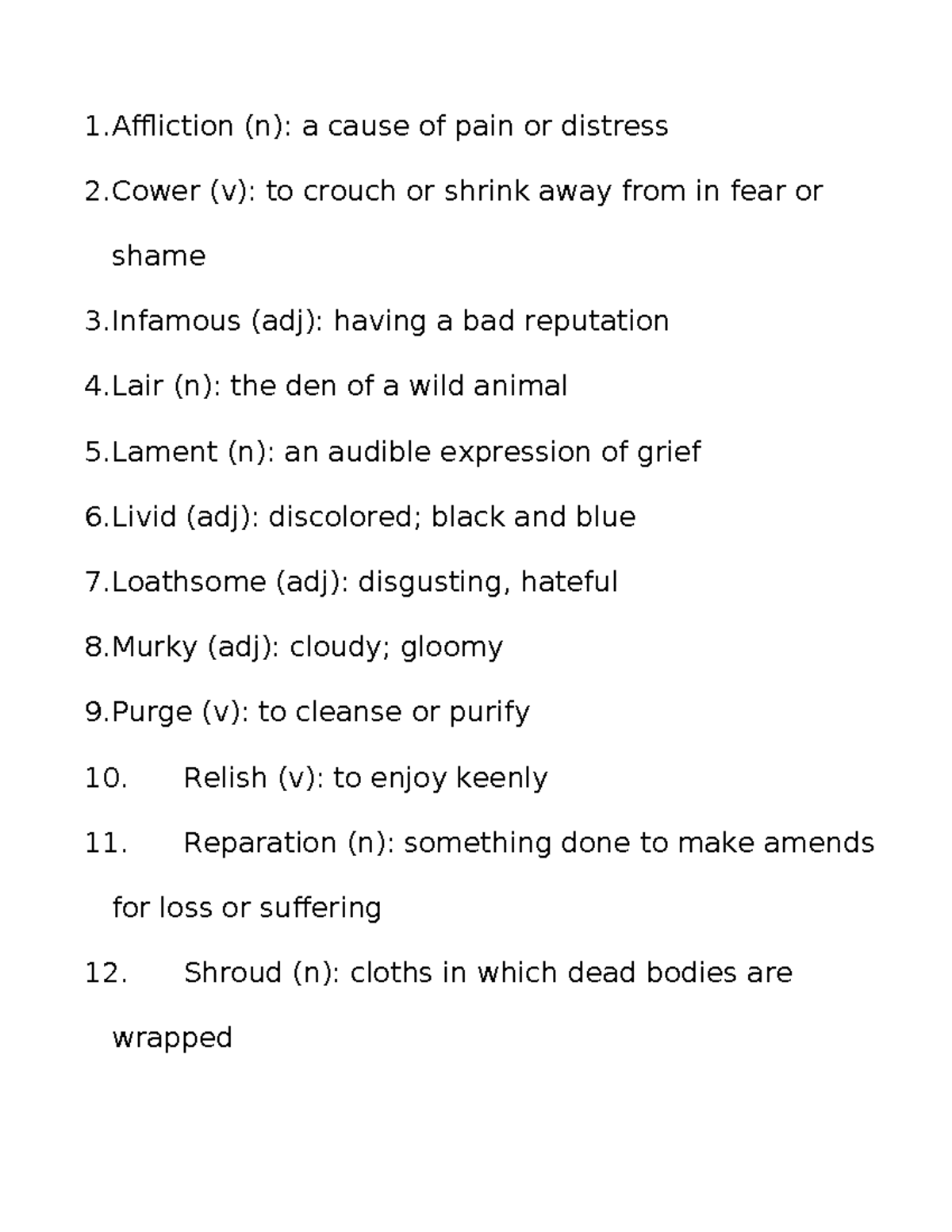 W2 Day1 (Vocabulary List Beowulf) - 1 (n): a cause of pain or distress ...